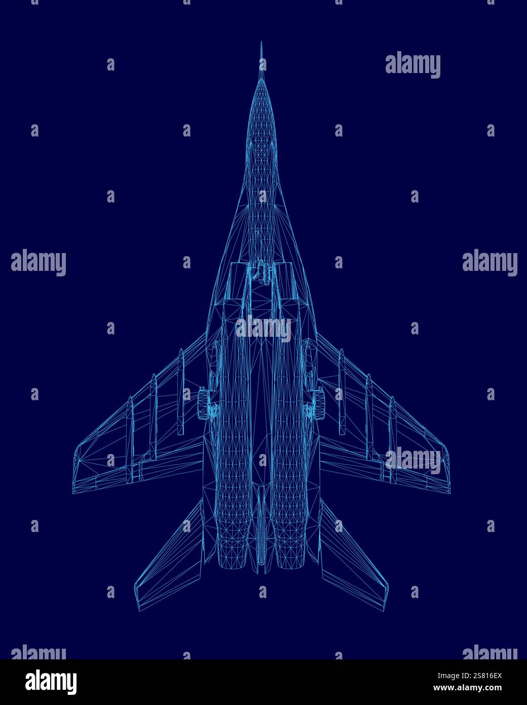 Blue jet is shown in a blue background. The jet is a fighter jet and is ...
