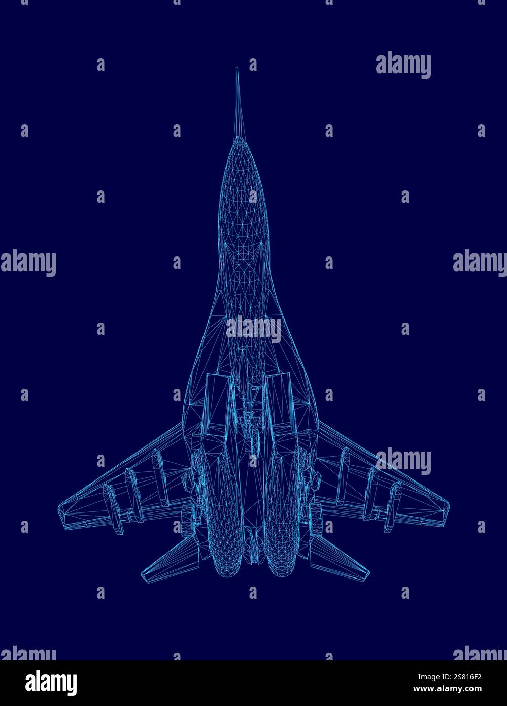 Blue jet is shown in a blue background. The jet is a fighter jet and is ...
