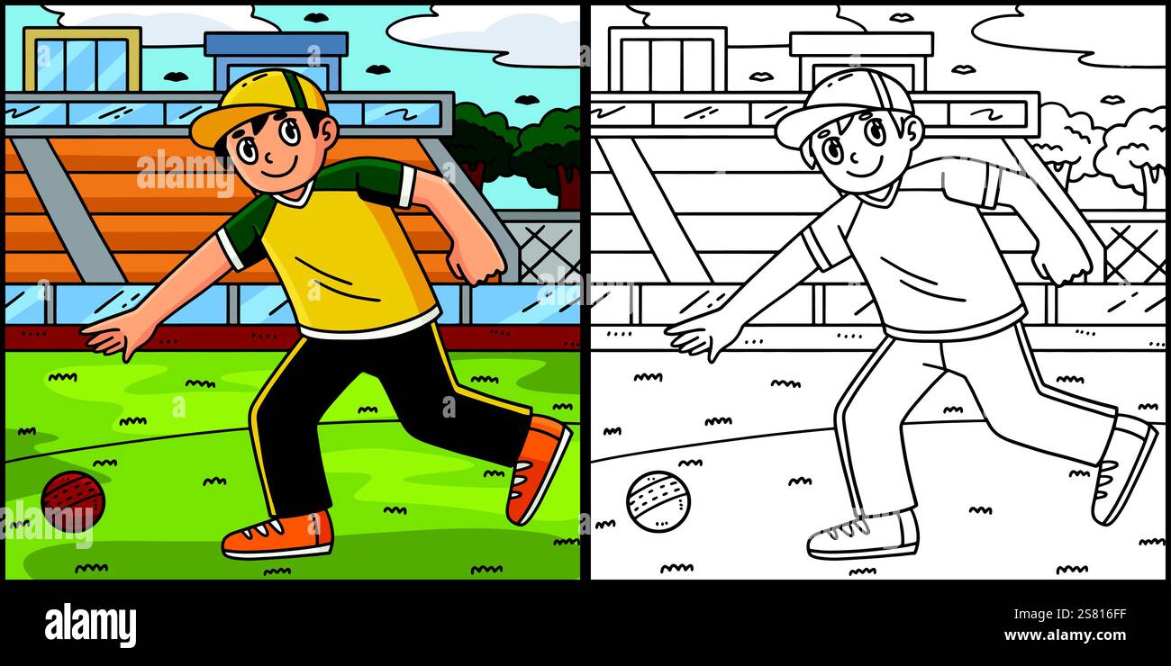 Cricket Fielder Picking Up the Ball Illustration Stock Vector Image ...