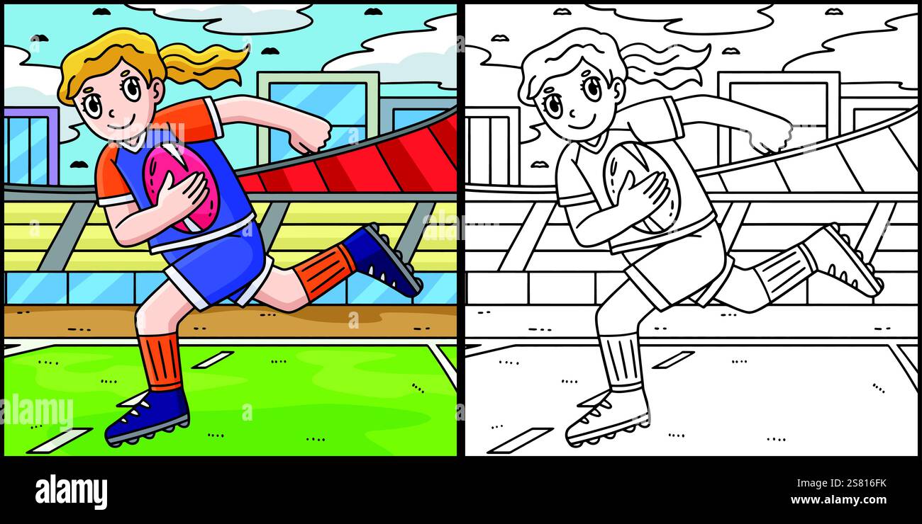 Female Rugby Player Running the Ball Illustration Stock Vector Image ...