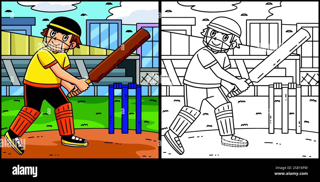 Cricket Striker Getting Ready Illustration Stock Vector Image & Art - Alamy