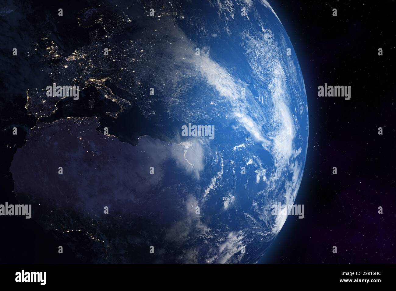 Planet Earth At Night. Europe and Africa. View of Earth from space ...
