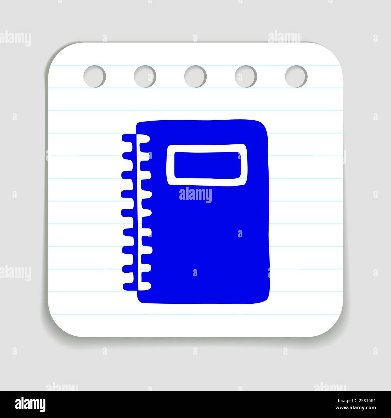 Doodle notebook icon hand drawn with blue pen on a notepaper in flat ...