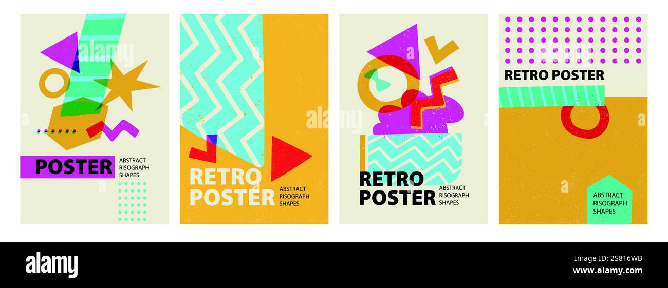Abstract risograph posters. Modern riso print design with minimal ...