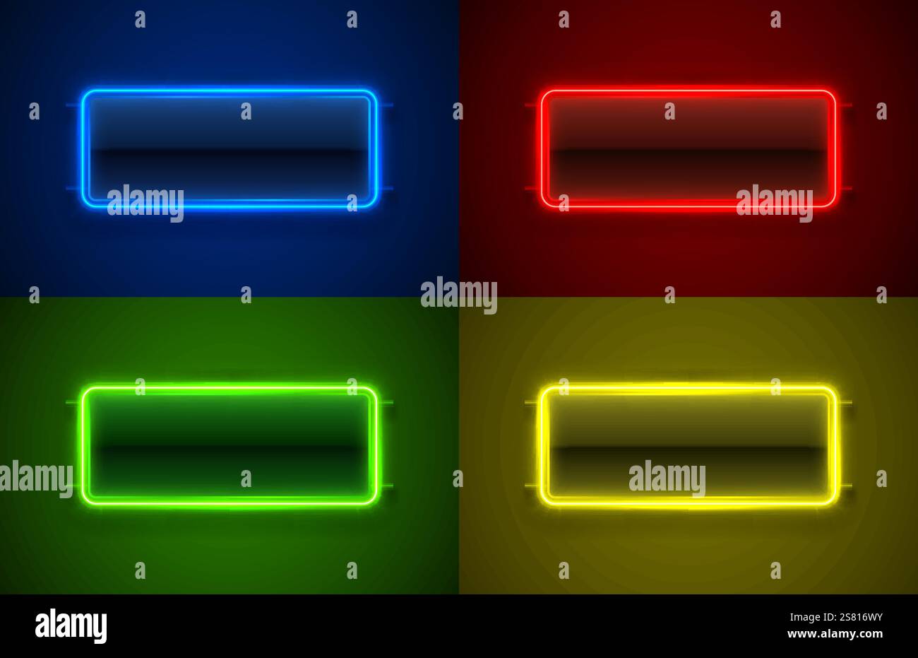 Neon frame, color set, black background, line electric. Vector ...