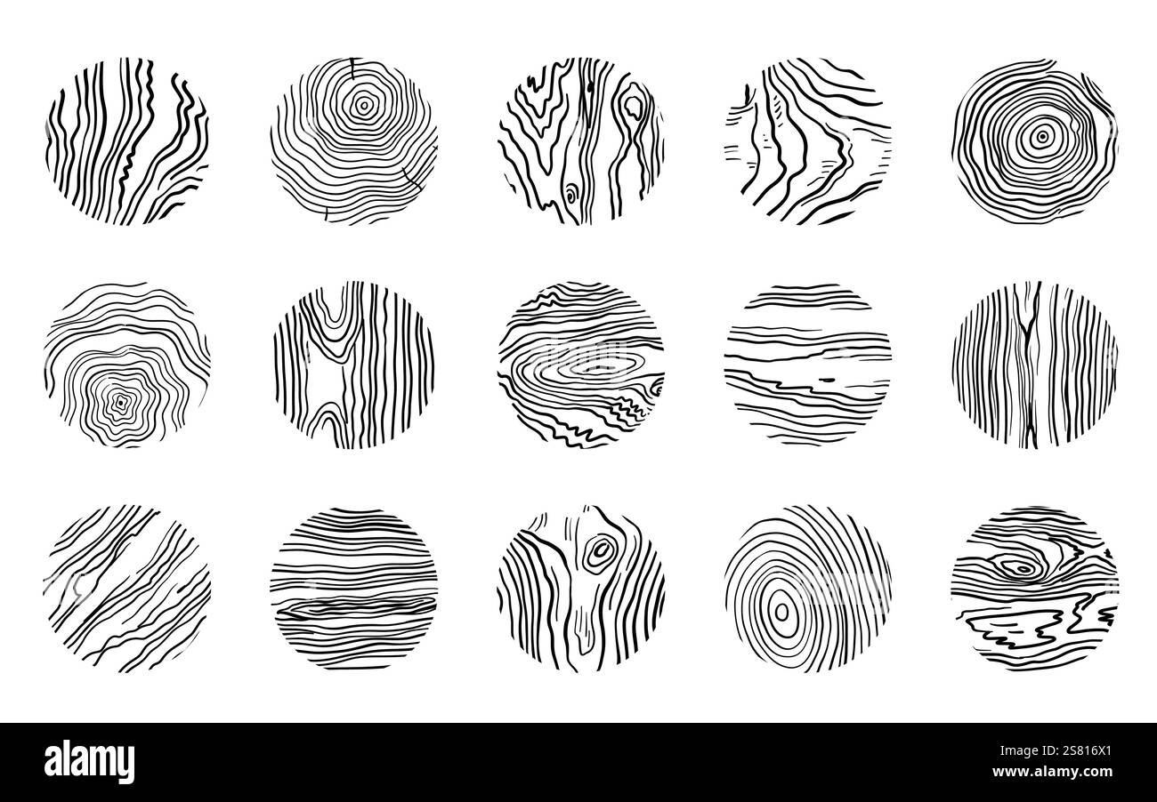 Wood line circle. Tree trunk cross section with topography rings, black ...