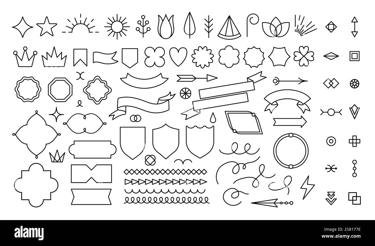 Retro line emblem elements. Minimal linear geometric frames and ...