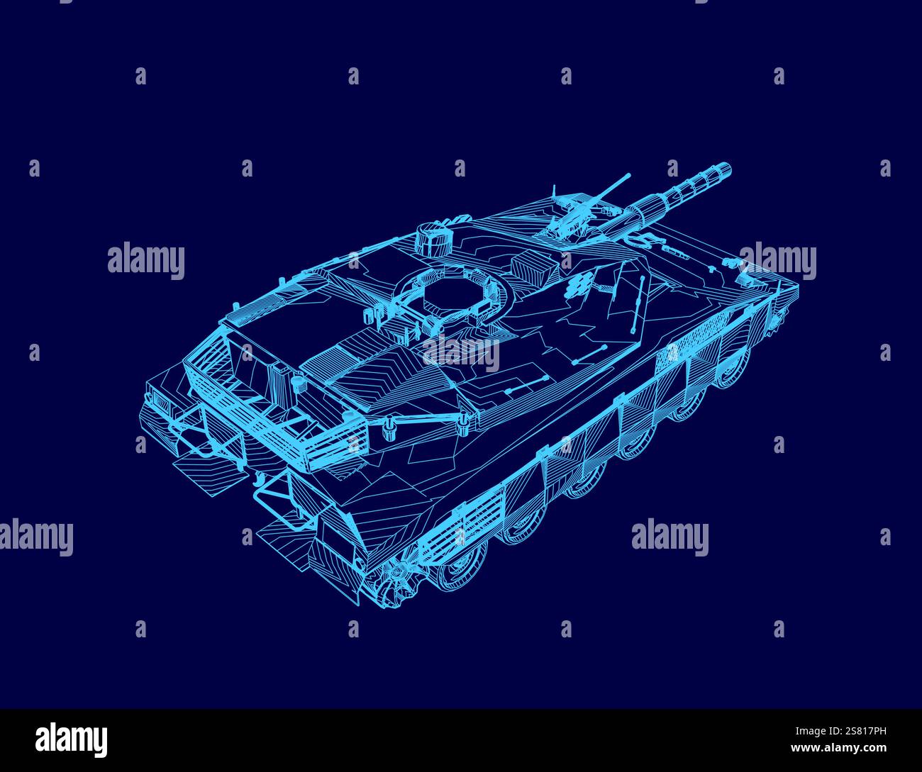 Blue tank with a blue background. The tank is drawn in a stylized way ...