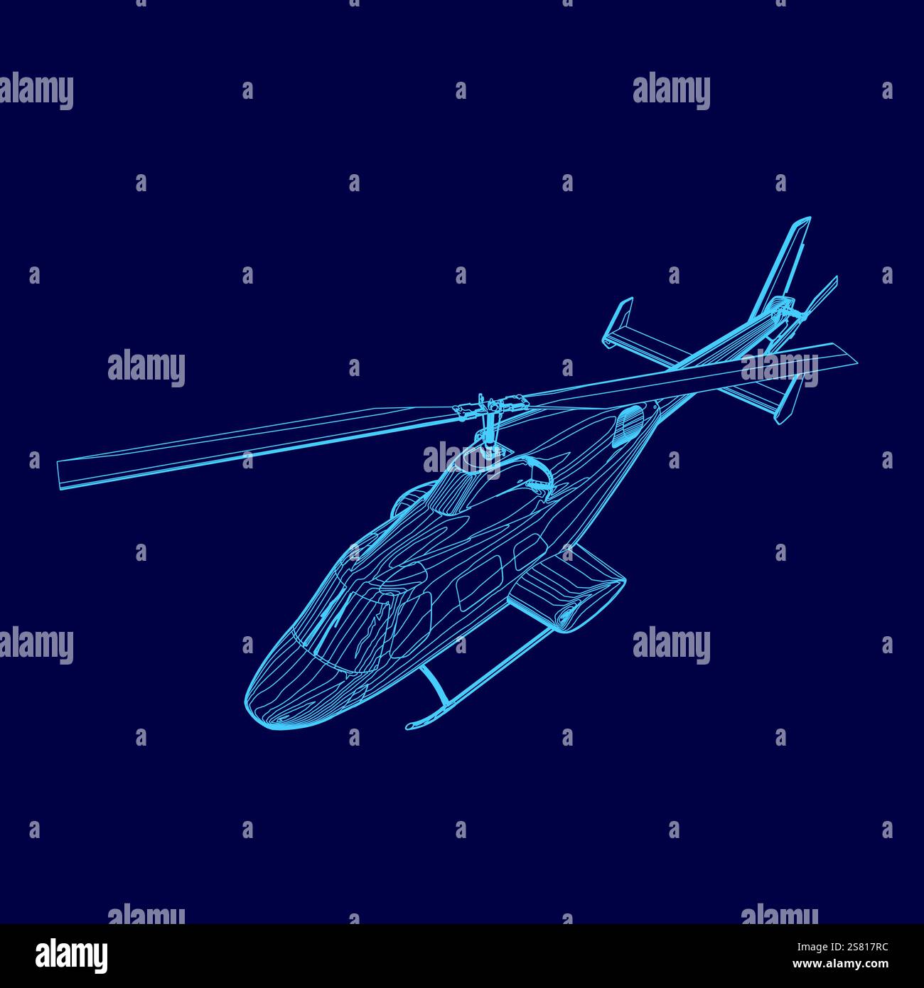 Blue helicopter is flying in the sky. The image is in blue and has a ...