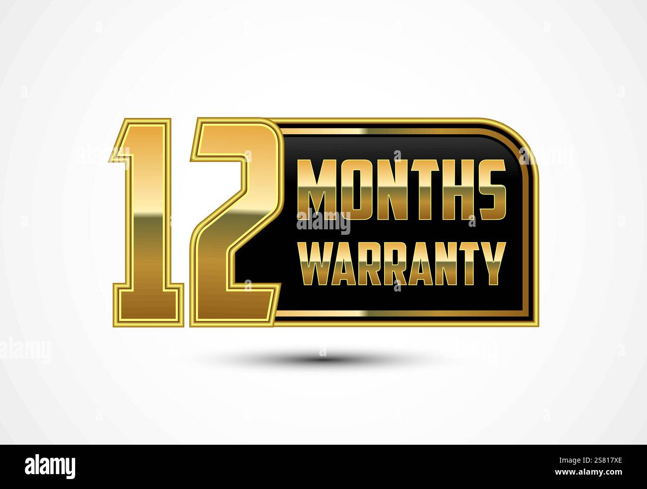 Luxury 12 month warranty label, badge, icon with gold and black color ...