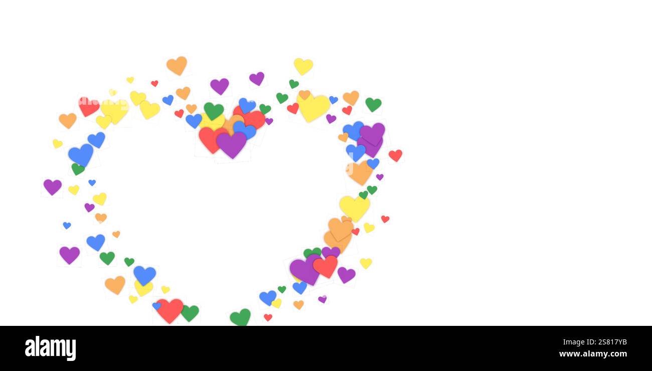 Falling hearts valentine card template. Rainbow colored scattered ...