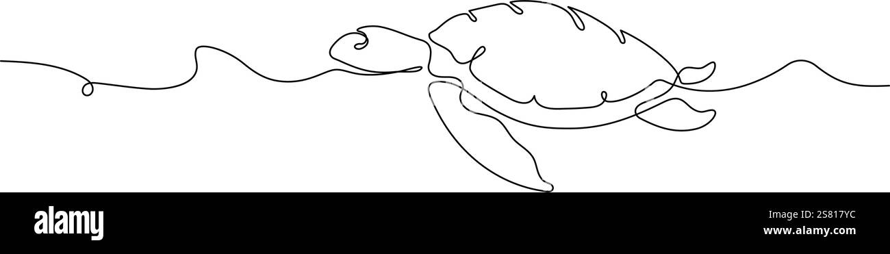 Sea turtle one line art drawing swimming in the ocean minimal abstract ...