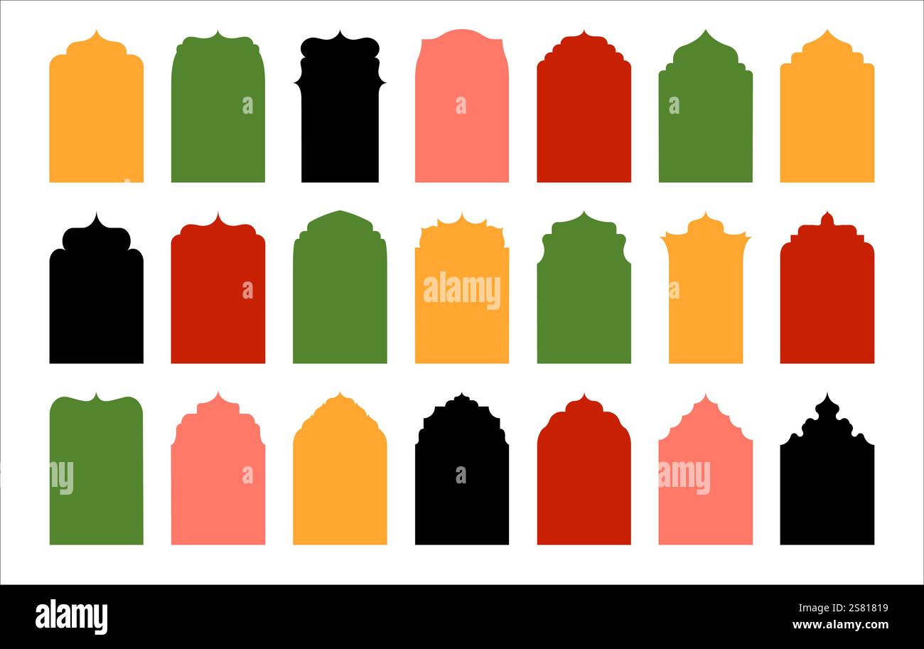 Islamic door silhouette. Oriental arabic mosque window frames, abstract ...