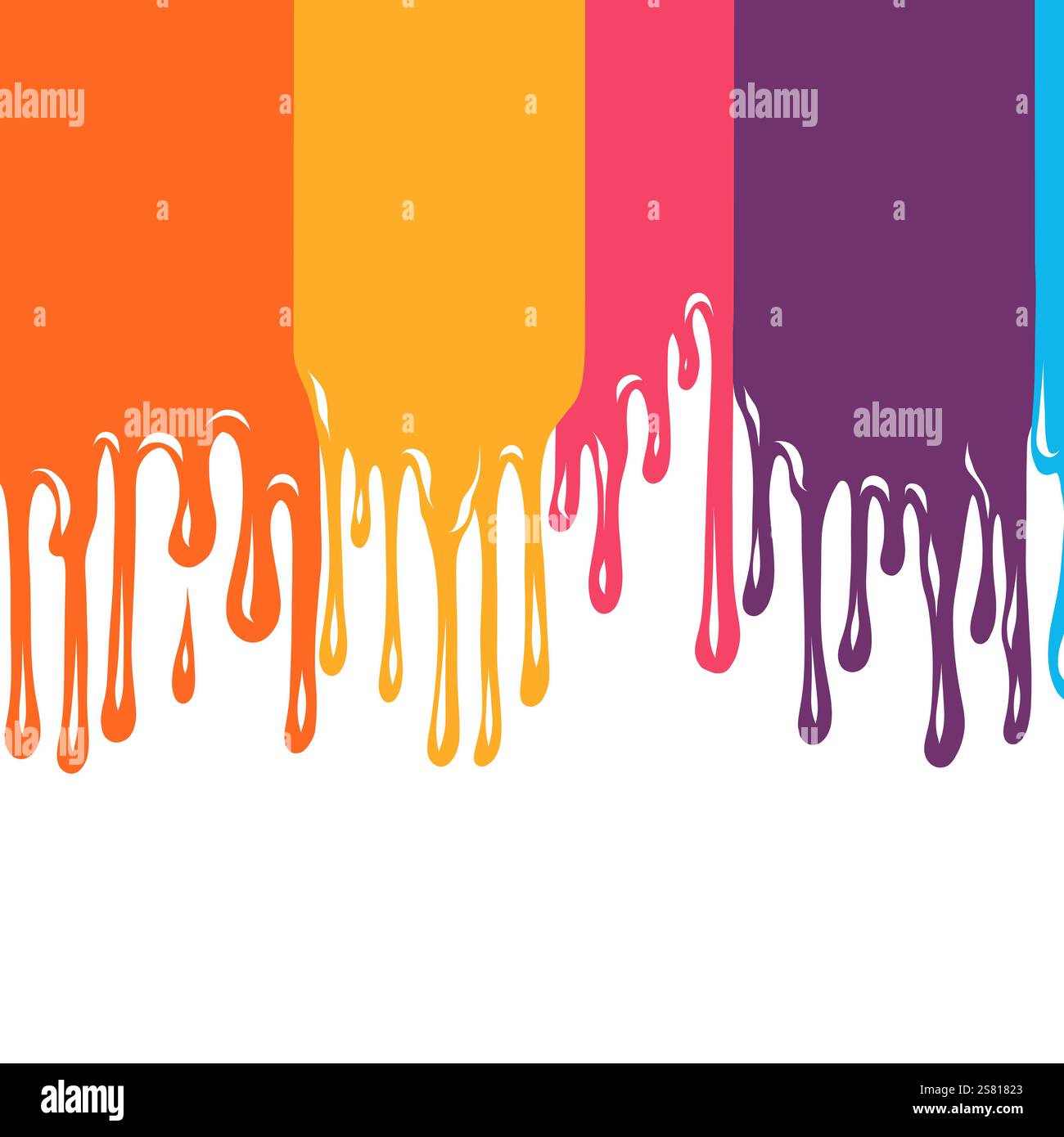 Vector card with colorful paint drops flowing down in cartoon style and ...