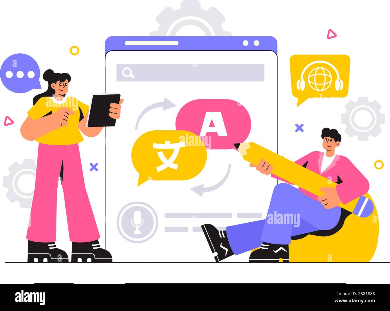 Translator Service Vector Illustration Featuring Multilanguage ...