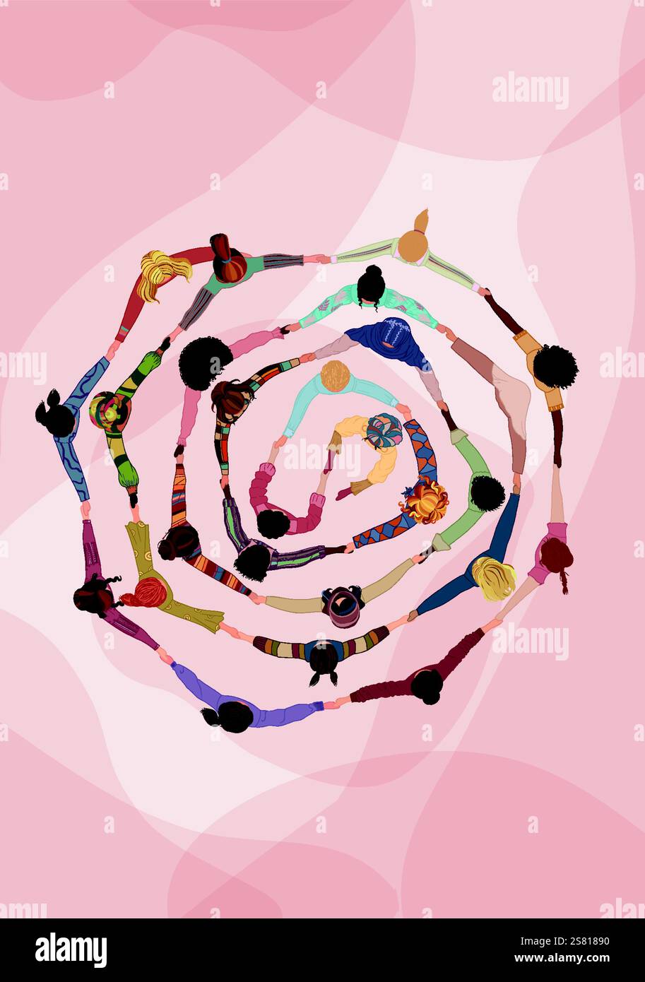 Group of multicultural women in circle holding hands. International ...