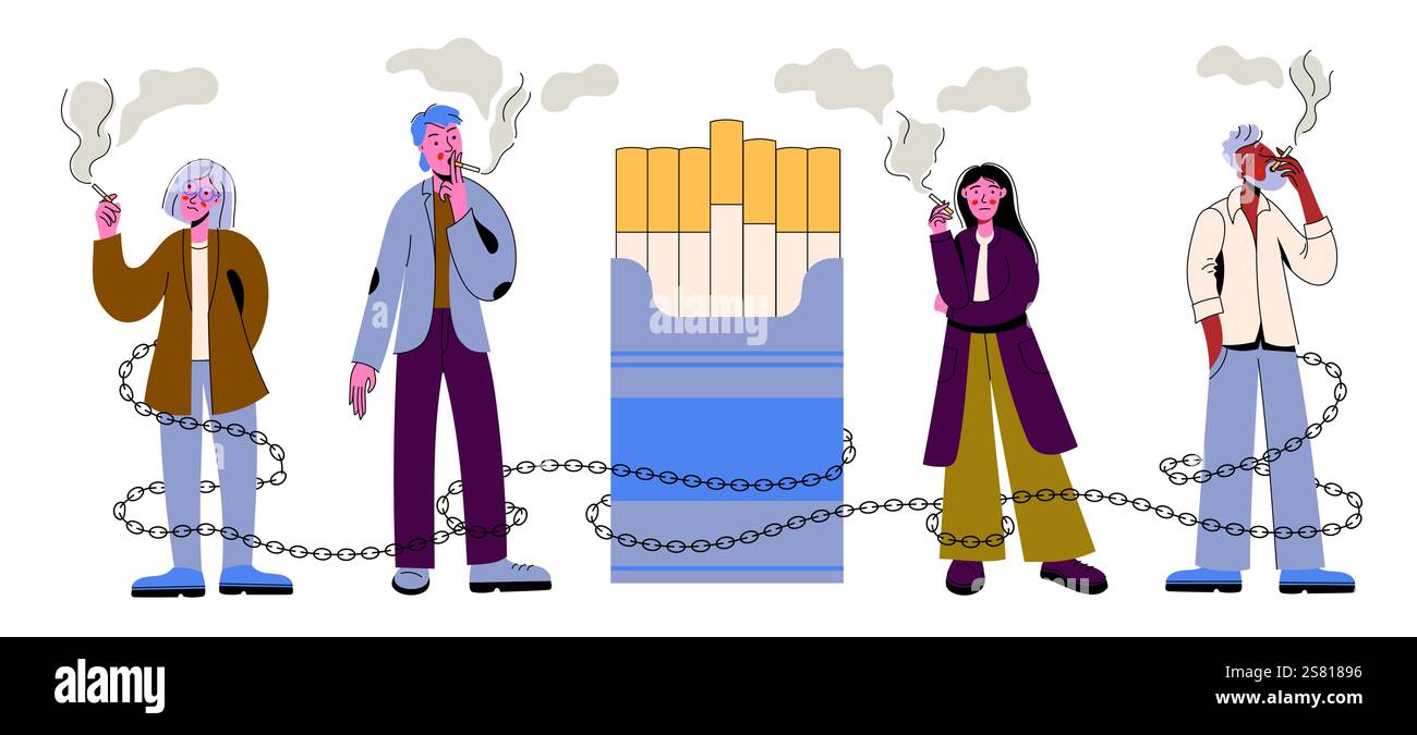 Cigarette addiction concept. Man smoker holding cigarette, stop smoking ...