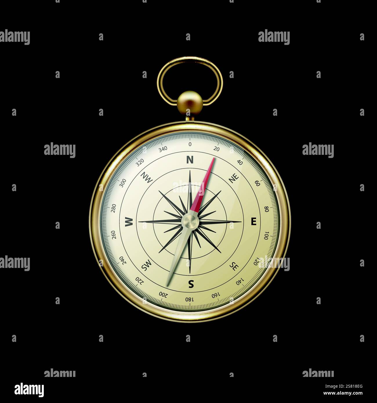 Realistic 3D Vector Compass with Gold Metallic Frame, Navigation Tool ...