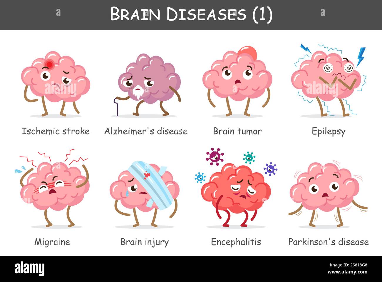 Brain diseases set 1. Include stroke, alzheimer's disease, brain tumor ...