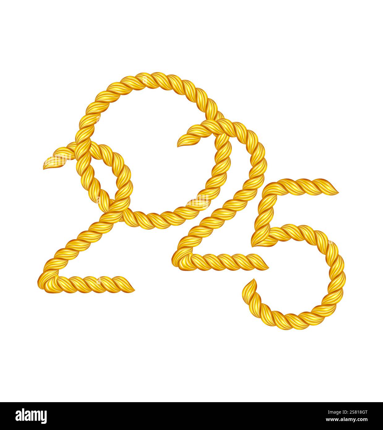 2025 gold twisted rope number. Thin cord realistic text Stock Vector ...