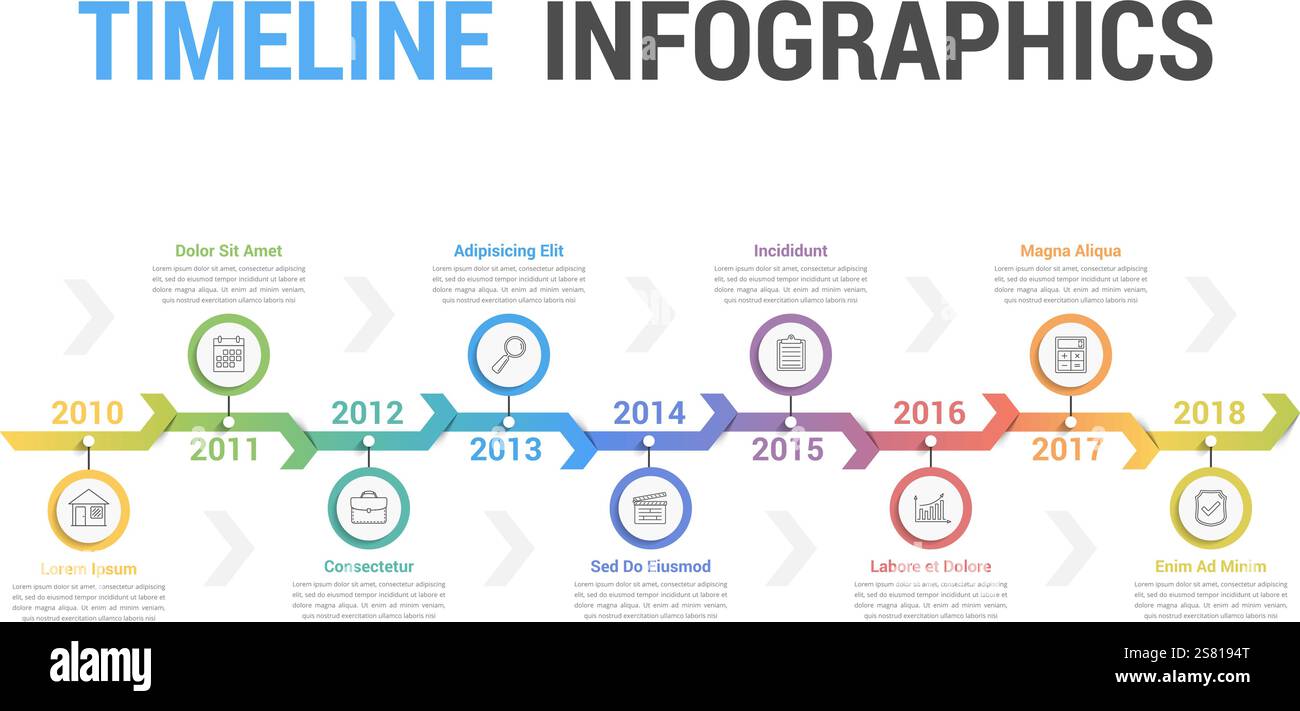 Timeline infographics template with arrows, workflow or process diagram ...