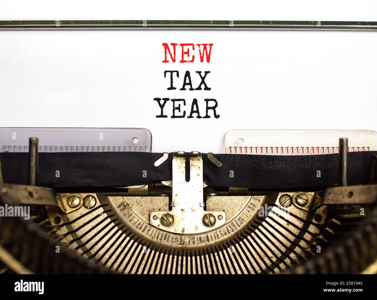 New tax year symbol. Concept words New tax year typed on beautiful old ...
