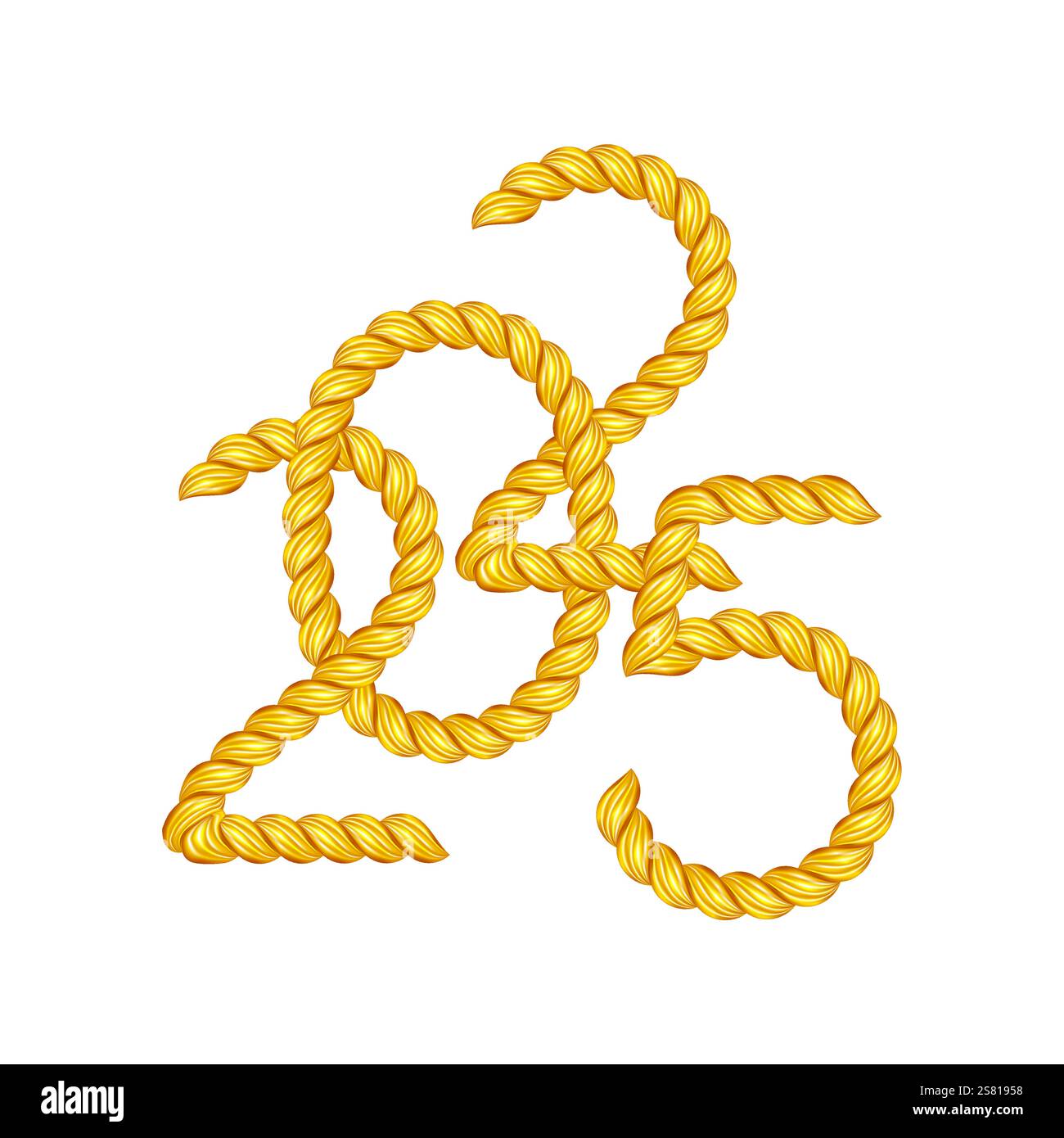2025 gold twisted rope number. Thin cord realistic text Stock Vector ...