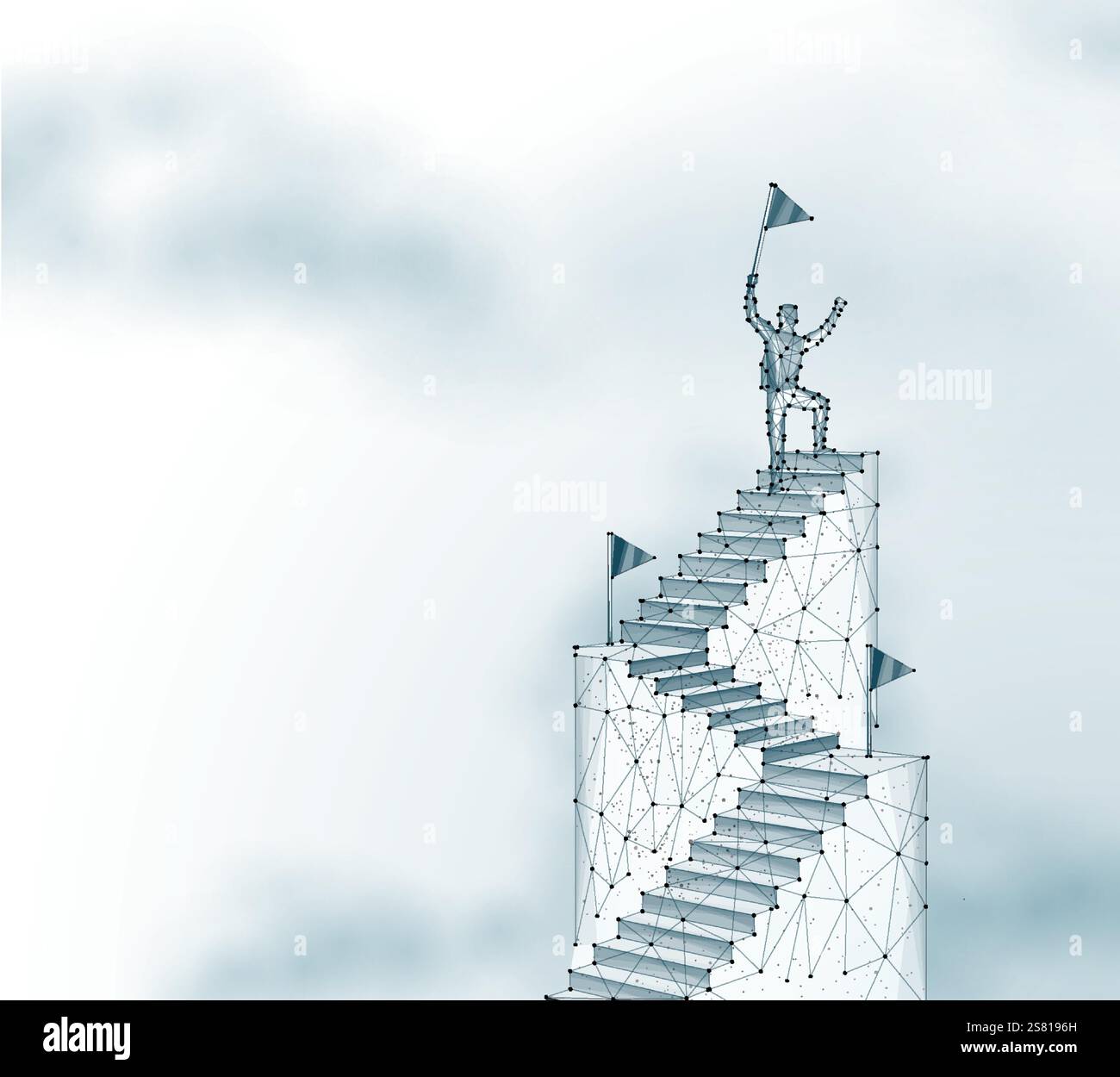 Man on the top of ladder. Digital success, succeed path, accomplish ...