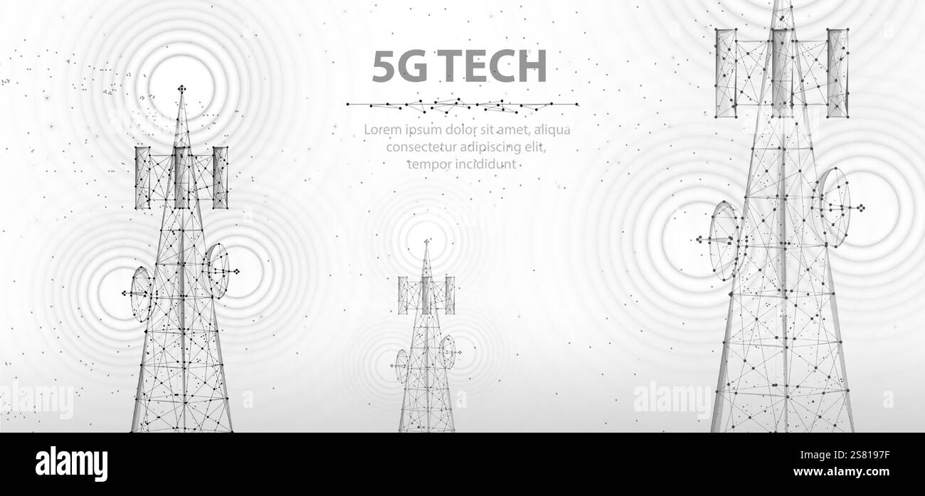 Abstract antenna mast on blue. 5G technology, telecommunication ...