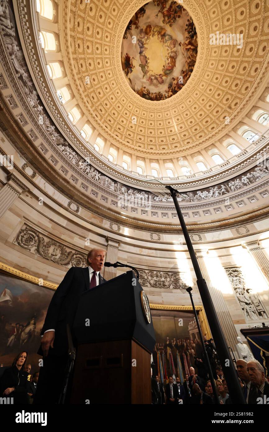 President Donald Trump speaks during inauguration ceremonies in the ...
