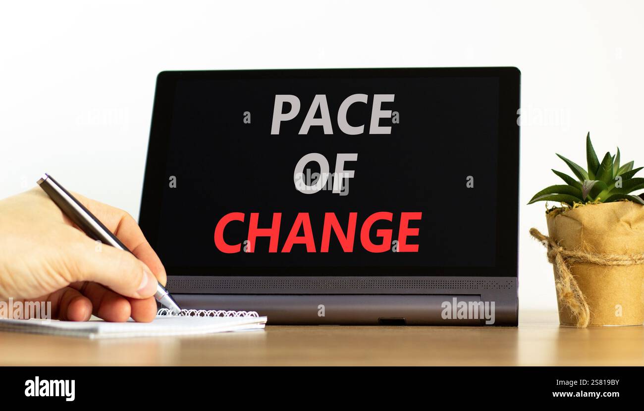 Pace of change symbol. Concept words Pace of change on beautiful black ...
