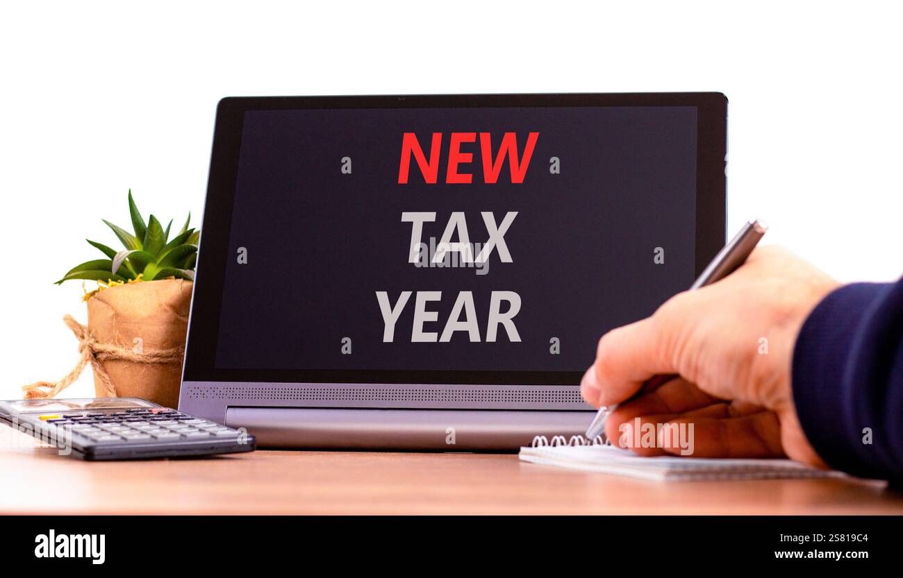 New tax year symbol. Concept words New tax year on beautiful black ...