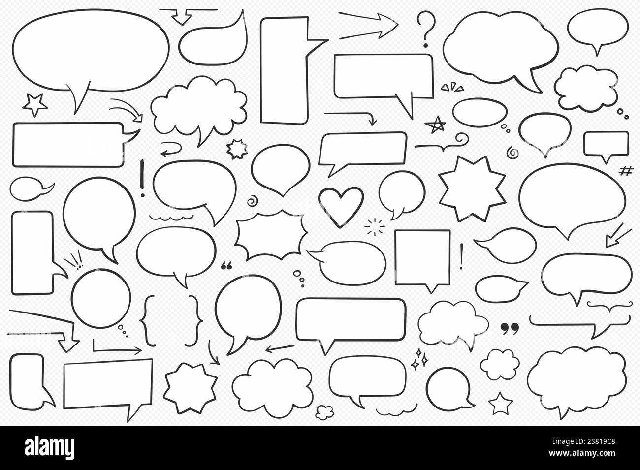 Collection of hand drawn speech bubbles, arrows and other design ...