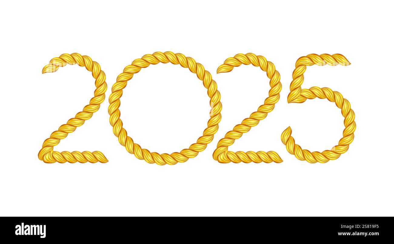 2025 gold twisted rope number. Thin cord realistic text Stock Vector ...
