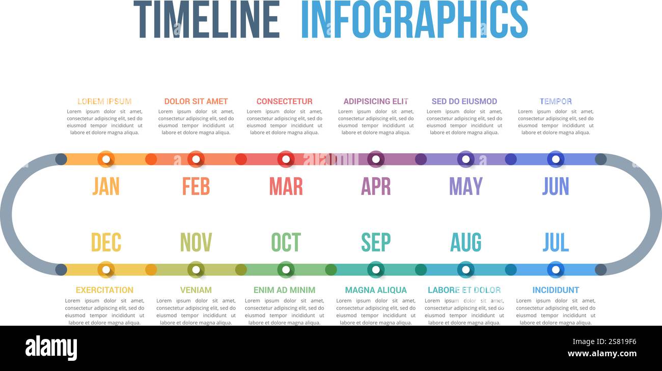 Timeline infographics with 12 months, vector eps10 illustration Stock ...