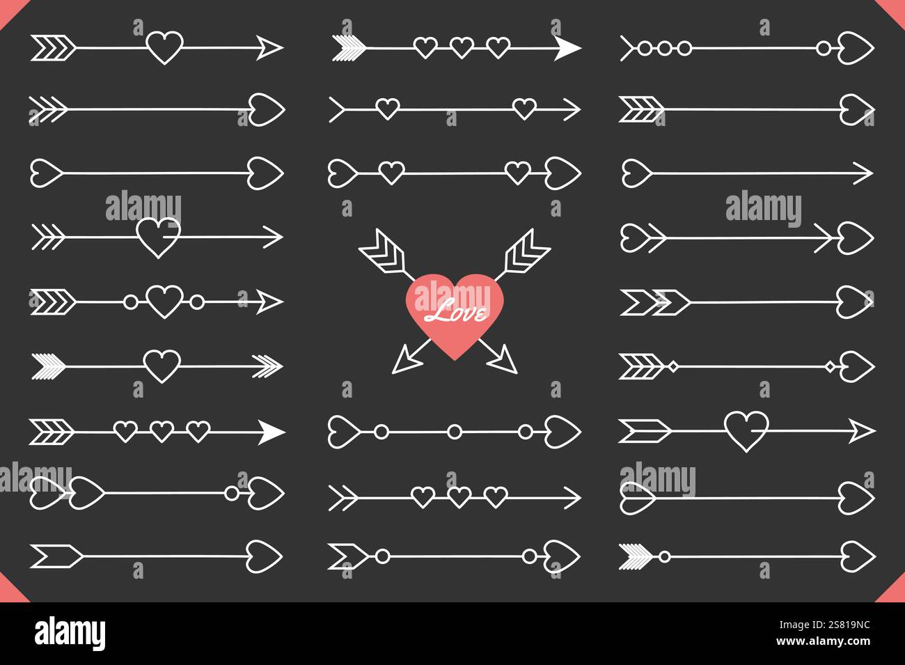 24 Hand drawn arrows with hearts, design elements for Valentine's day ...