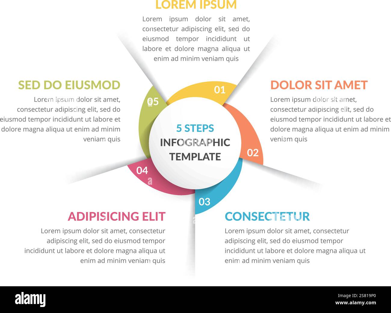 Circle diagram template with five steps or options, process chart ...