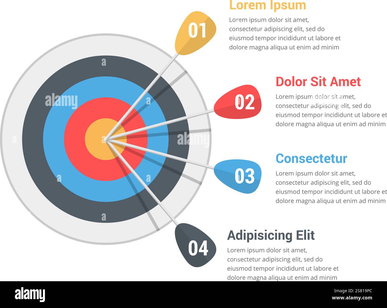 Target with four arrows with numbers and text, infographic template ...