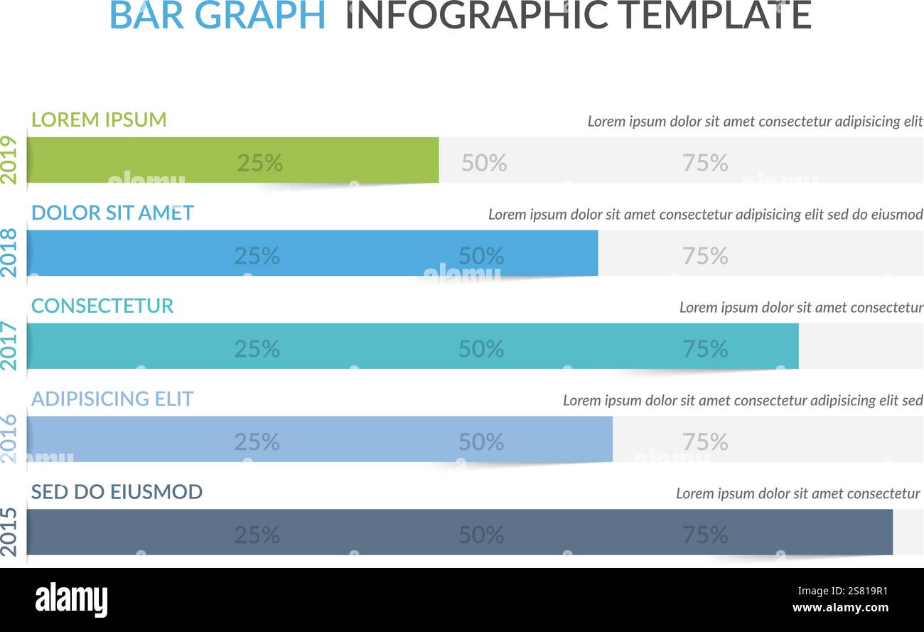 Horizontal bar graph template with five rows, vector eps10 illustration ...