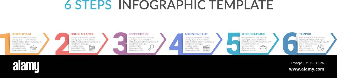 Six numbers with arrows and place for your text, six steps ...