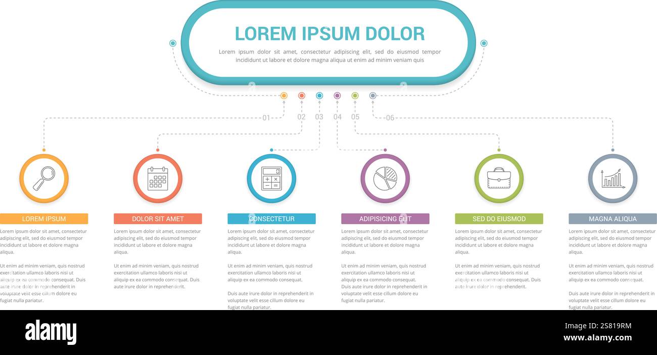 Infographic template with main title and 6 steps or options, workflow ...