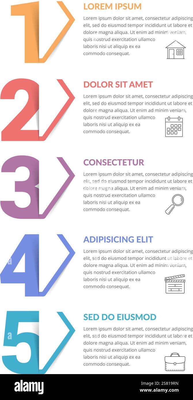 Five numbers with arrows and place for your text, five steps ...
