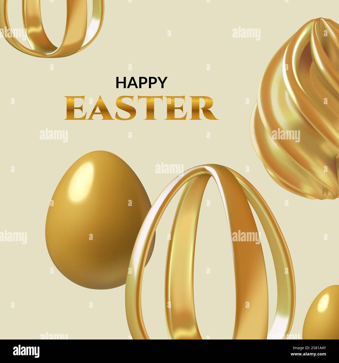 Happy Easter abstract background design with 3d gold Easter eggs Stock ...