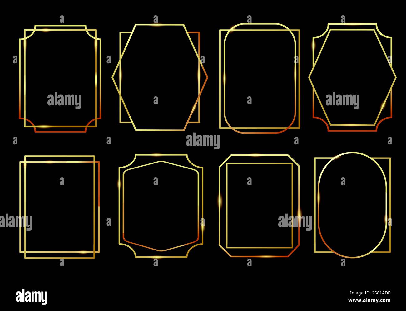 Geometric luxury frames. Modern golden linear borders with simple ...