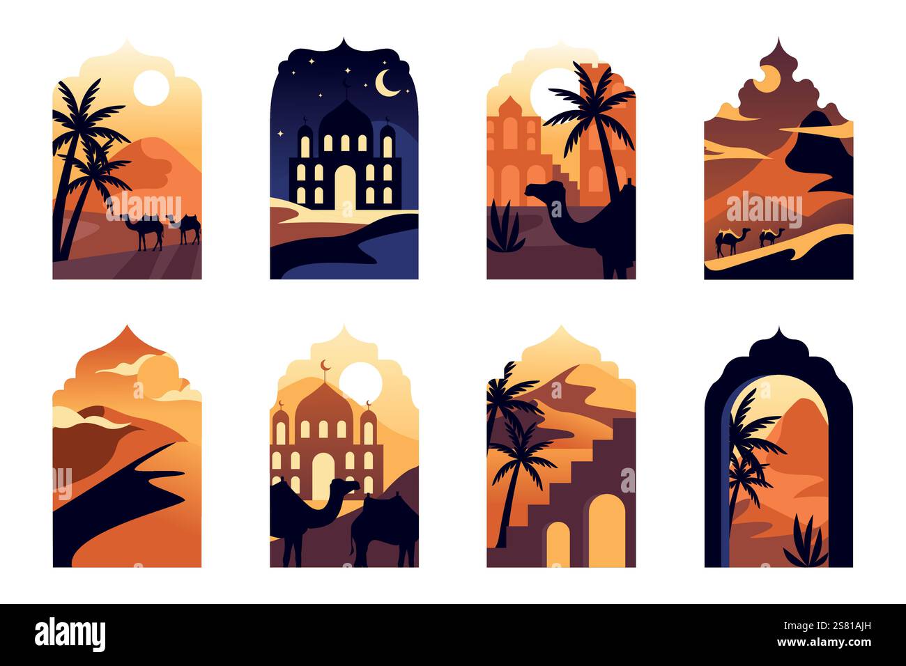 Islamic frame landscape. Modern arabic background with Islam mosque ...