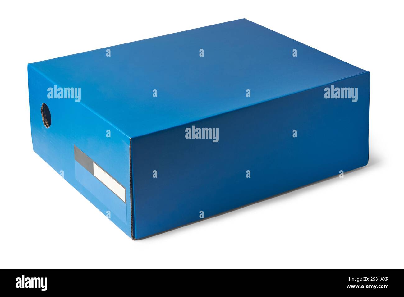 close-up of blue rectangular cardboard box or blank shoe box isolated ...
