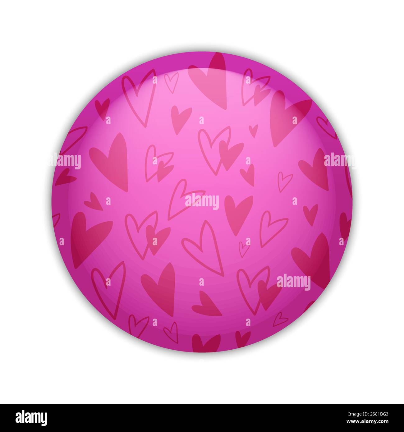 Glossy badge button with hearts pattern isolated on white background ...