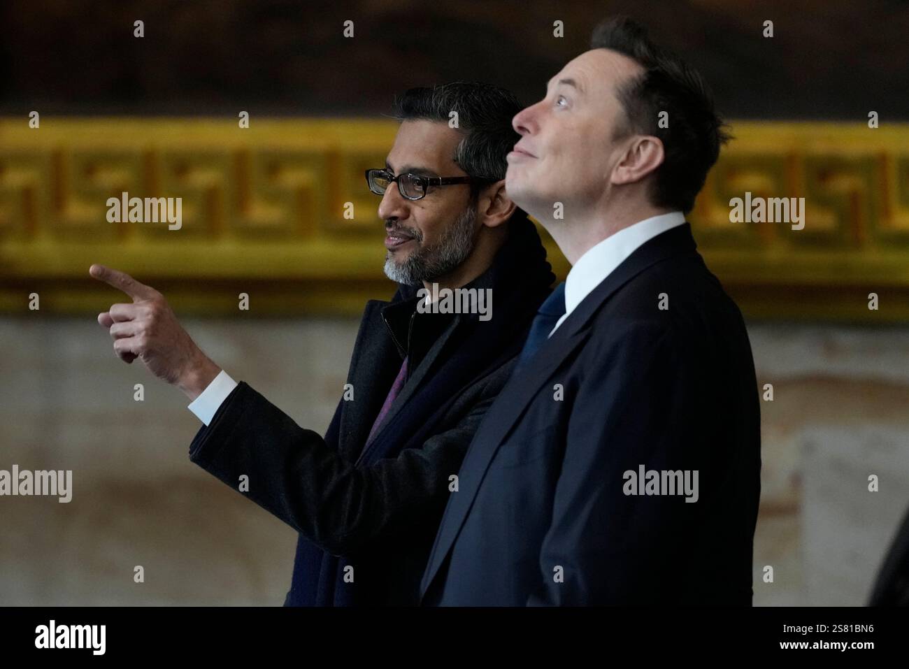 Google CEO Sundar Pichai and Elon Musk arrive before the 60th ...