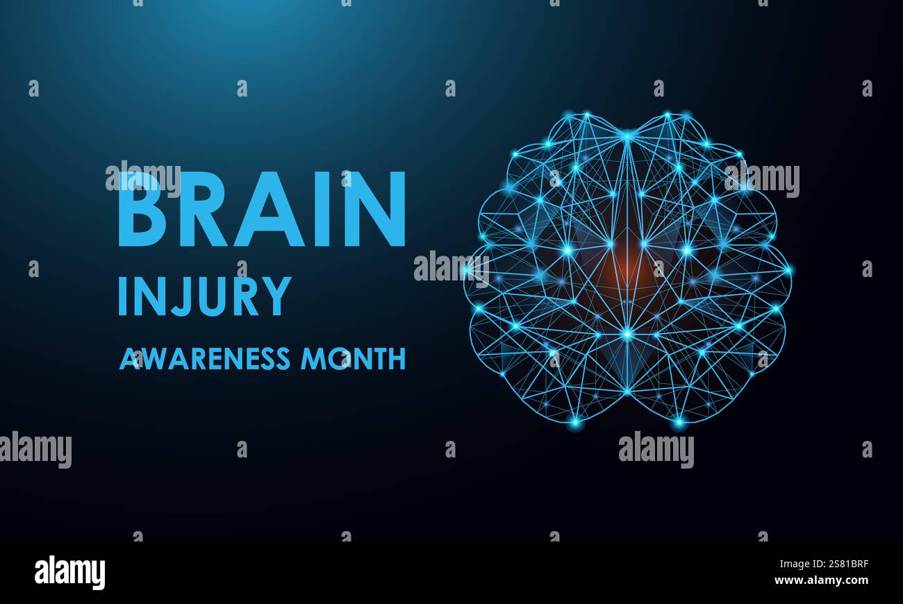 Low poly brain injury awareness month concept. Abstract modern 3d ...
