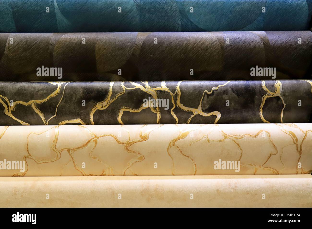 Rolls of vinyl wallpaper for finishing walls. Decorative materials for ...